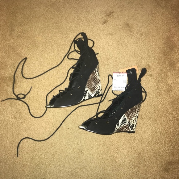 Zara | Shoes | Blackpython Lace Up Wedges Nwt | Poshmark